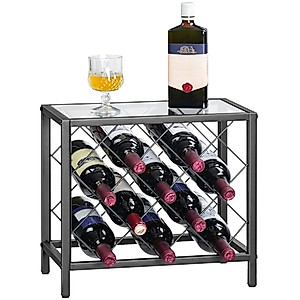 HOOBRO Wine Rack Countertop, 10-Bottle Wine Storage Rack, Freestanding Modern Glass Metal Small Wine Rack, Tabletop Wine Holder Stand for Bar, Dining Room, Kitchen, Black BK11JJ01