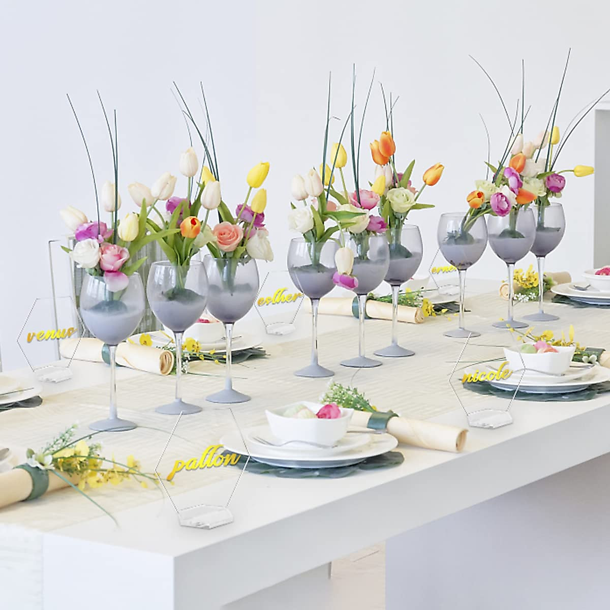 10 Set Acrylic Table Card with Holders & 2 Markers,Clear Hexagon Table Number Sign Holders Wedding Seating Place Cards with Base Blank DIY Table Name Cards for Banquet,Photos and Office Menu Meeting