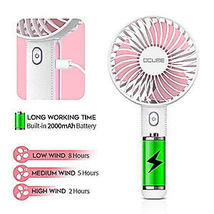 OCUBE Mini Handheld Fan,Small Personal Portable Hand Held Fan with 7 Color LED Light Base,Operated USB Rechargeable Desk Fan,3 Speeds Electric Lash Fan for Makeup (Pink)