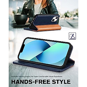 TUCCH Case for iPhone 13 Wallet Case 5G, [Card Holder] Slots Folio PU Leather Cover, Kickstand Flip Case with [TPU Shockproof Interior Case] Compatible with iPhone 13 6.1-inch 2021, Brown & Dark Blue