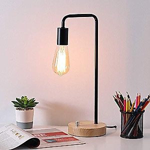 HAITRAL Industrial Desk Lamp, Vintage Edison Bulb Table Lamp for Dorm, Office, Bedroom, Living Room - Black (Without Bulb)