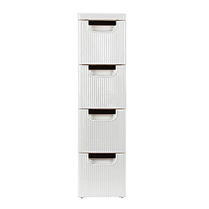 DOLFISH Rolling Cart Organizer Unit with Wheels, for Bathroom Bedroom Closet Living Room 4Tiers PP Plastic Narrow Slim Container Storage Cabinet, White