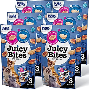 INABA Juicy Bites Grain-Free, Soft, Moist, Chewy Cat Treats with Vitamin E and Green Tea Extract, 0.4 Ounces per Pouch, 18 Pouches (3 per Bag), Tuna and Chicken