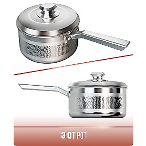 Dalstrong Sauce Pot - 3 Quart - The Avalon Series - 5-Ply Copper Core Cookware - Cooking Pot - Hammered Finish Stock Pot - Premium Silver Pots and Pans - Dutch Oven Pot with Lid & Pot Protector