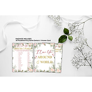 Bridal Shower Games - I Love You Around The World Wedding Party Game - Boho Floral Greenery Bachelorette/Engagement Party Supplies Activities - Pack of 30 Game Cards & 1 Answer Card (A05)