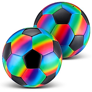 Retisee 2 Pcs Rainbow Soccer Ball Official Size with Pump Machine Stitched Indoor Outdoor Sport Inflatable Soccer for Child Teen Adult Back to School Gift(Size 3)
