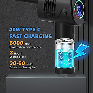 Compressed Air Duster, 3 Speeds Cordless Air Blower for Computer Keyboard Electronics Cleaning,【Brushless Motor】,LED Display,7600mAh Rechargeable Battery, Reusable Dust Destroyer