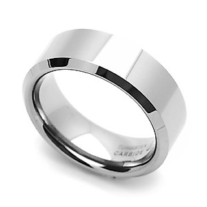 Double Accent 8MM Comfort Fit Tungsten Carbide Wedding Band Beveled Edges Classic Flat Ring (5 to 15), 7.5