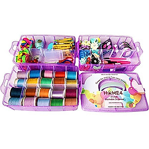 HOME4 Glitter Purple Arts & Craft Case Storage Box 30 Adjustable Compartments Dividers, Jewelry Keeper, Bead Organizer, Tools, Sewing, Thread, Hair Accessories Holder Display Container