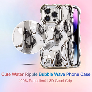 UEEBAI Ripple Case for iPhone 13 Pro Max, Cute Silver Cover Wave Shape for iPhone Case Pretty Aesthetic 3D Phone Cover, Water Ripple Shell 3D Chrome Design for Women and Girl, Silver