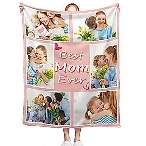 Custom Blanket with Photos Text, Personalized Gifts for Mom-Best Mom Ever Blanket Soft Blanket for Mom Grandma Birthday Gifts, Multiple Colors Sizes Soft Flannel Blankets, 6 Photo Collage