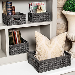 Seville Classics Premium Handwoven Portable Laundry Bin Basket with Carrying Handles, Household Storage for Clothes, Linens, Sheets, Toys, Modern Gray, Rectangular (4-Pack)