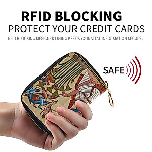 Ancient Egyptian Egypt Grey Credit Card Coin wallet, RFID Blocking Compact Women Leather Card Holder, Key Change Organizer, Zipper Purse Clutch Pouch Pocket