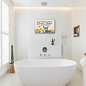 Farmhouse Donkey Wall Art for Bathroom Funny Donkey Birds Wall Decor Have a Seat Sunflower Pictures Print Painting Rustic Farm Flower Framed Artwork Canvas Home Decor for Bedroom Living Room 12"x16"