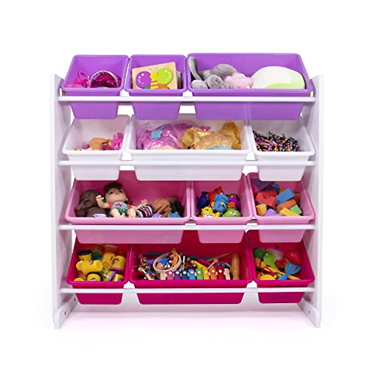 Humble Crew Kids' Toy Storage Organizer with 12 Plastic Bins, Pink&Purple, White/Purple/Pink