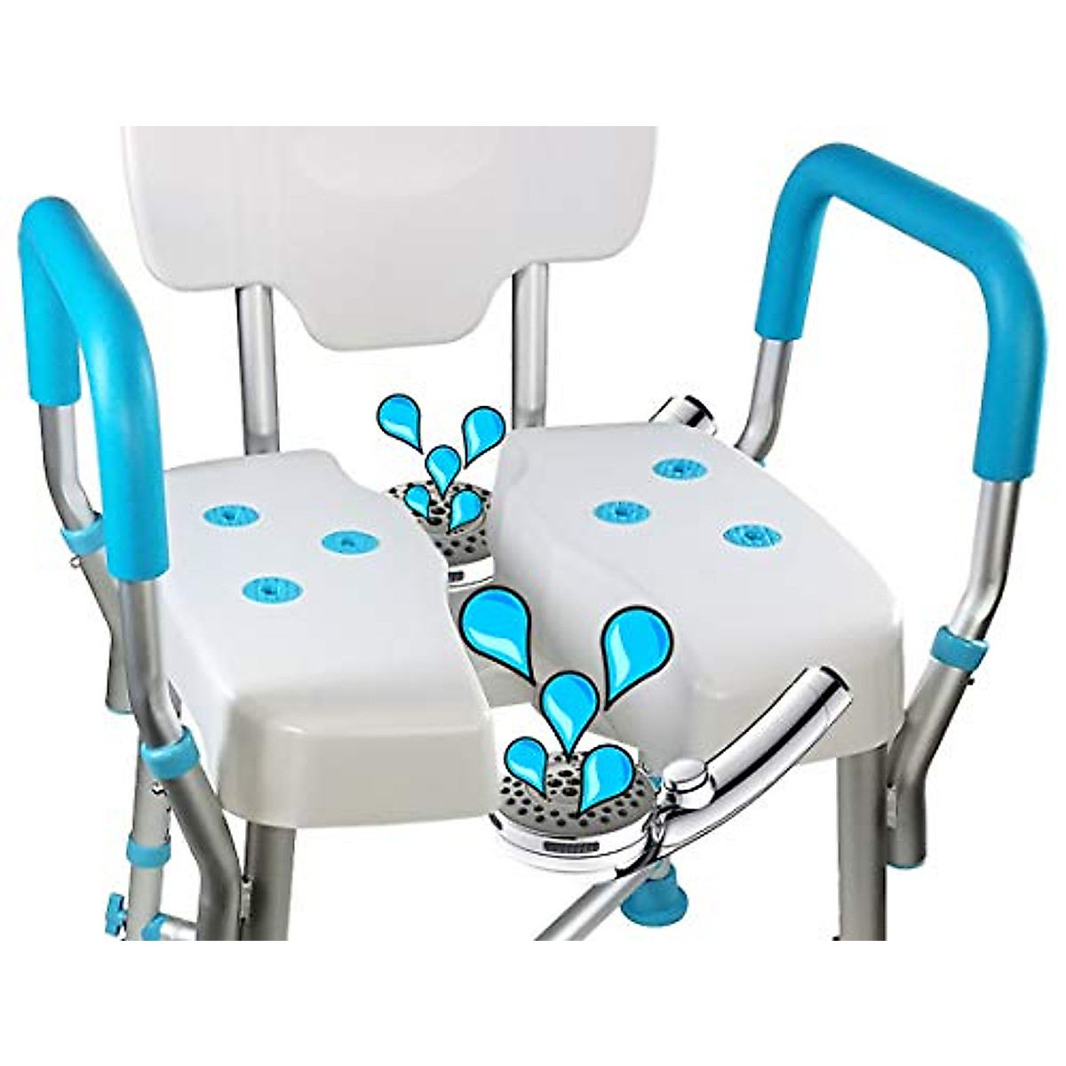 MedGear A-0273A DURA Hygienic Cutout Shower Chair with Back and Arm Rests Including Free Clip-on Shower Head Holder