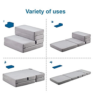 BDEUS Folding Mattress with Storage Bag Folding Sofa 4" Breathable High-Density Foam Mattress Topper, Portable Guest Bed with Removable&Washable Cover (Q (75 x 60 Inch))