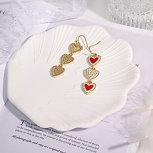 Retro Red Interlocking Heart Earrings for Women, Bling CZ Crystal Heart Dangle Earrings, Perfect Heart Jewelry as Valentine's Day Costume Ornament