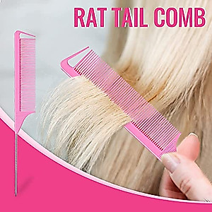 TsMADDTs Clear Small Rubber Elastics with Hair Loop Styling Tool Set,1000pcs Rubber Hair Ties 2Pcs French Braid Tool Loop 1Pcs Rat Tail Combs for Braiding Styling,Pink