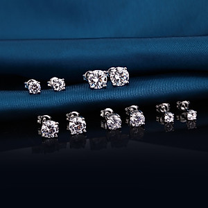 Earrings Stud for Women Sterling Silver Stud Earrings Men Fake Diamond Earrings Women Cubic Zirconia Earrings Studs 6mm CZ Earrings Sterling Silver Diamond Studs White Gold Stud Earrings