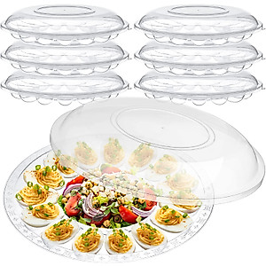 Shellwei Deviled Egg Tray with Lid 12 Inch Round Egg Containers with 15 Egg Slots Reusable Plastic Egg Holder Platter for Deviled Egg Fruits Veggie Finger Food