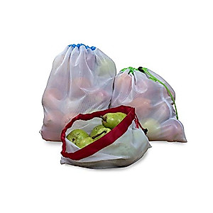 Premium Reusable Mesh Produce Bags With Drawstring - Mesh Produce Bags With Tare Weight - Set of 9 Reusable Grocery Bags - Washable Produce Bags for Fruit and Veg - BPA Free Mesh Bags for Vegetables