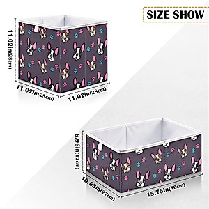 Emelivor French Bulldog Puppies Cube Storage Bin Collapsible Storage Bins Waterproof Toy Basket for Cube Organizer Bins for Kids Girls Boys Toys Book Office Home Shelf Closet - 11.02x11.02x11.02 IN