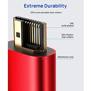 JSAUX HDMI Extension Cable 10FT, 4K 60Hz High Speed HDMI Extender Cord Male to Female Adapter Connector (HDR HDCP 2.2), Compatible with Roku TV Streaming Stick, Bluray Player, HDTV, Laptop, PC - Red