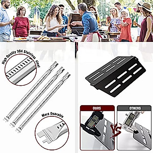 Coisien 62752 19.5 inch Grill Burner and 7622 Heat Deflector Fits Weber Genesis 300 Series, 304 Stainless Steel Grill and Porcelain Steel Heat Plates Replacement Parts for Genesis E- 310 S-310 E-320 S-320 E-330 S-330 EP-310 EP-320 EP-330 CEP-310 CEP-320 C