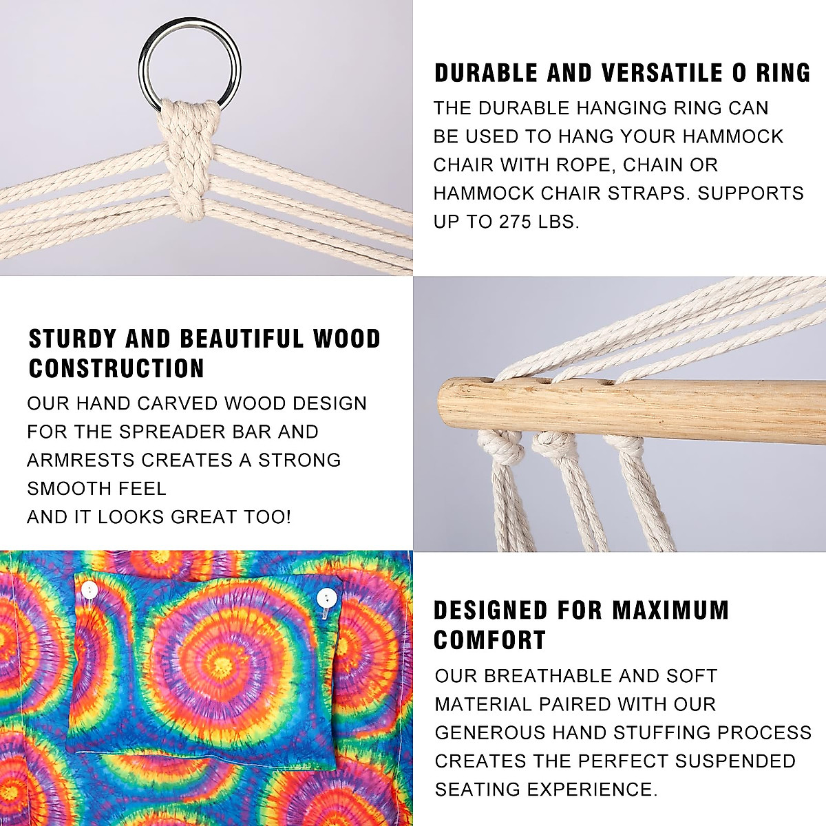 Backyard Expressions Reversible Hanging Rope Swing - Max 275 Lbs - Wooden Spreader Bar - for Any Indoor or Outdoor Spaces