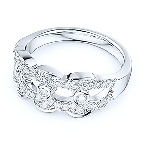 PRSTANI Sterling Silver 8mm Wide Vintage Interlocking Knot Round Brilliant Genuine Moissanite Cocktail Ring Wedding Band (6.5)