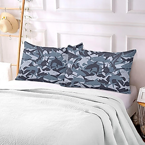Sharks Camo Pillowcase for Hair and Skin Body Pillow Cover Body Pillow Cases King Size 20"X 40" Decorative Pillows Cases with Zipper for Women Men
