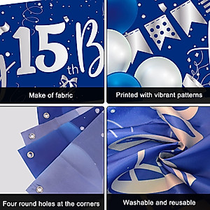 15th Birthday Decorations for Boys and Girls Blue, Happy 15th Birthday Backdrop Banner Balloons 15 Years Old Party Supplies with HAPPY BIRTHDAY Banner Silver 15 Birthday Decor 15th Bday Women Her Him