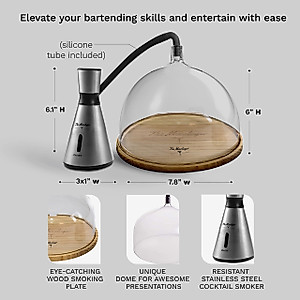 The Mixologer Cocktail Smoker Kit | Whiskey & Drink Smoker Infuser | Stainless Steel Smoker, Dome, Wood Plate & 3 Wood Chips | Ideal to Prepare Elegant Smoky Cocktails at Home |