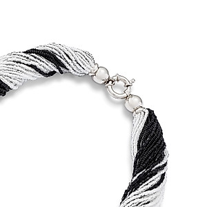 Ross-Simons Italian Black and White Murano Glass Bead Torsade Necklace in Sterling Silver. 20 inches