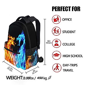 Kcldeci Red Blue Fire Dragon School Laptop Backpack Galaxy Teens Girls Boys Kids School Bags Bookbag, Monster Animal Water Resistant College Travel Computer Notebooks Daypack for Men Women