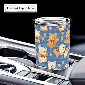 sanluoli Cartoon Bears Cute Plaids Stainless Steel coffee cup with Lid and Straw mugs for coffee for camping reusable insulated tumbler with lid 20 OZ
