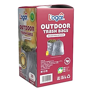 Logar Outdoor garbage bag with gray recycled material. 39 gal. 33 x 40.5 inches.