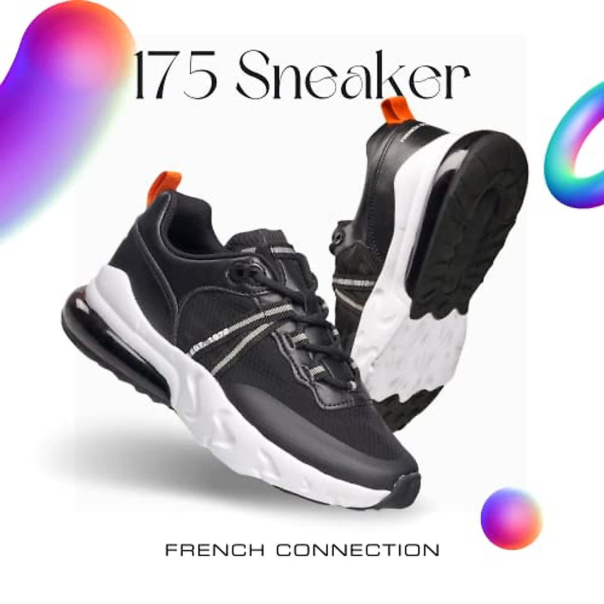 French Connection Women's Premium Breathable Athletic Shoes Walking Running Workout Tennis Comfortable Non Slip Fashion Sneakers for Women with Air Cushion in Black Size 8.5