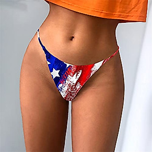 Underwear Women G String Thongs for Women Sexy Slutty American Flag Print Low Rise T-Back Tangas Breathable Bikini Lightweight Underpantscotton Underwear for Women Wine