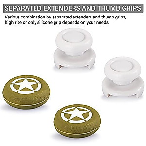 Playrealm FPS Thumbstick Extender & Printing Rubber Silicone Grip Cover 2 Sets for PS5 Dualsenese & PS4 Controller (WWII US Army)