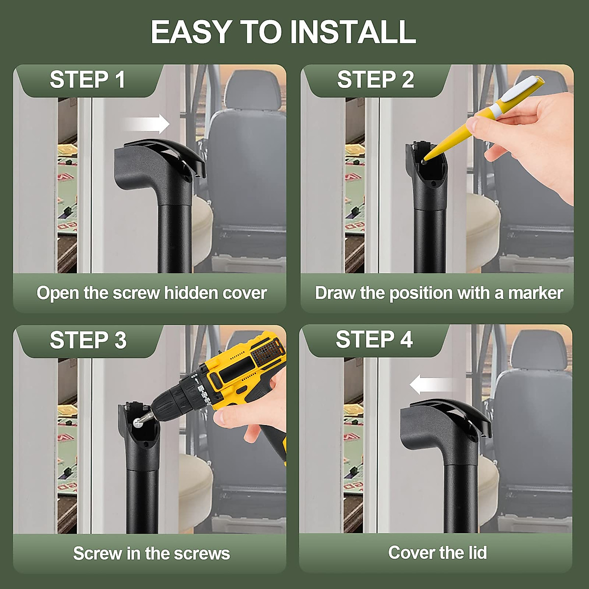 ESUDNT RV Grab Handle, Aluminum Automotive Entry Door Assist Bar for Camper, Trailer, Truck, Cargo Trailer, Boat (2 Pack,Black)