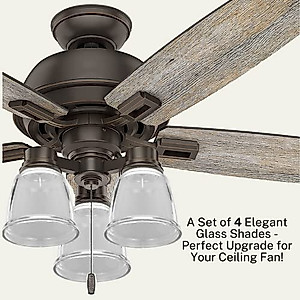 LIGHTACCENT Clear Glass Ceiling Fan Light Covers, Glass Lamp Shade Replacement for Ceiling Fans with Lights, Ceiling Fan Globe Replacement, Fan Light Cover, Black Light, 4-Pack Set of 4