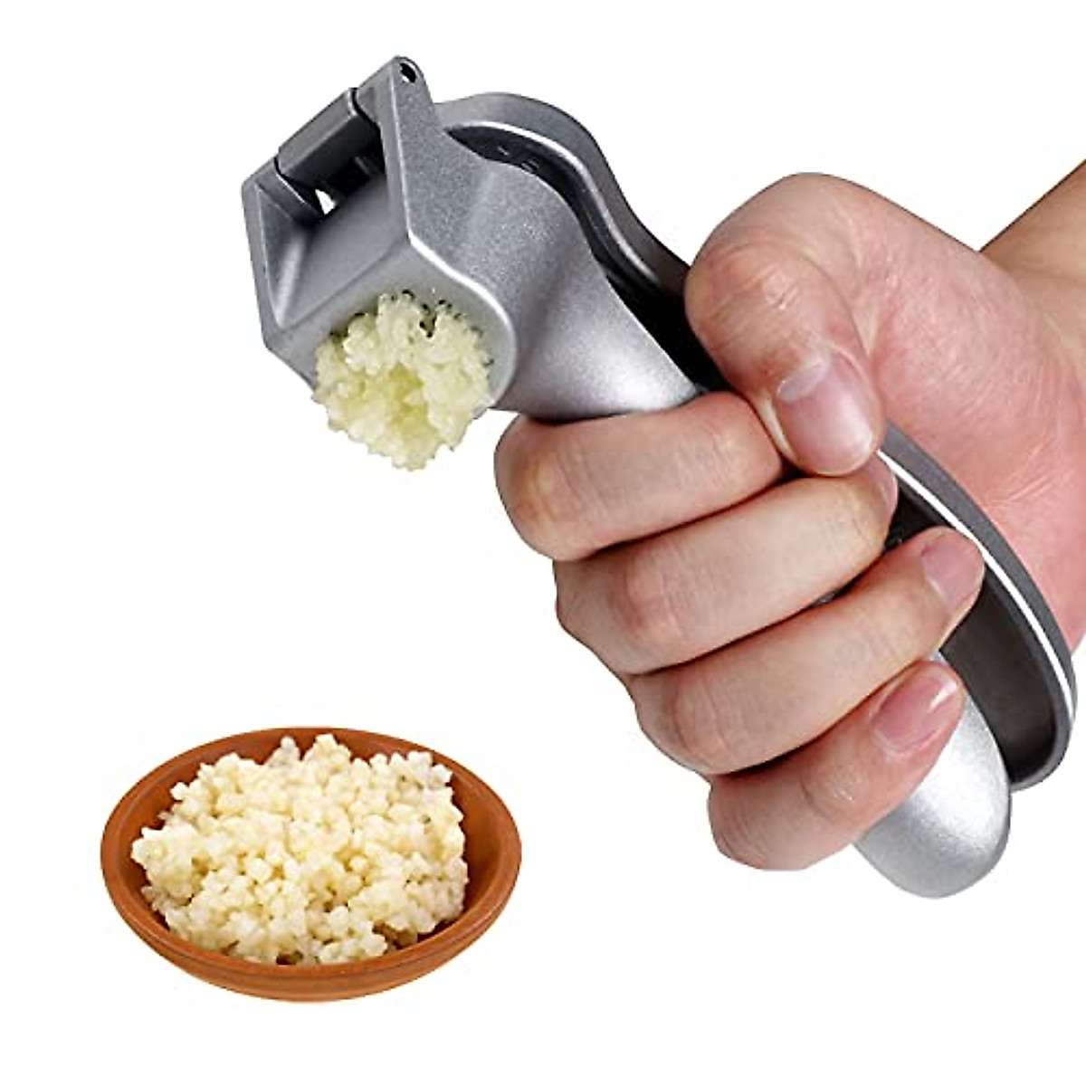 Garlic Press, Garlic Mincer Easy-squeeze Ergonomic Handle, Rust Proof, No Need To Peel, Professional Ginger Press & Garlic Crusher with Handy Cleaning Brush- Dishwasher Safe