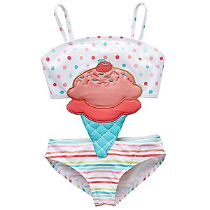 Coralup Girls One Piece Swimsuits Ice-Cream Ruffle Swimwear Beach Bikini for Toddler(18-24Months)