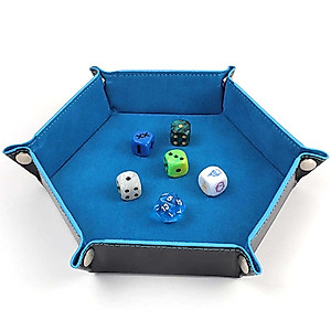 1 Piece Dice Holder Dice Pad Dice Rolling Tray PU Leather Dice Tray Hexagonal Folding Dice Tray for Dice Gaming and Other Table Games, Blue