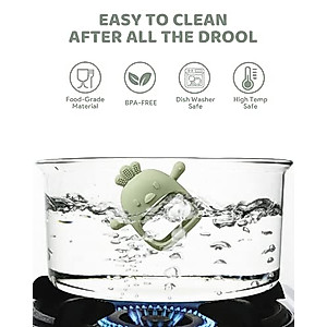 2 Packs Baby Teething Toy Silicone Teething Mitten for Babies Over 3 Months Anti Dropping Wrist Hand Teethers Baby Chew Toys for Sucking Needs, BPA Free (Green & Caramel)