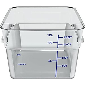 Carlisle FoodService Products Squares Square Food Storage Container with Stackable Design for Catering, Buffets, Restaurants, Polycarbonate (Pc), 12 Quarts, Clear