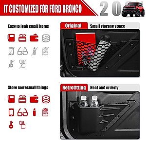 Mabett Front Door Storage Pockets for Ford Bronco Accessories 2021 2022 2023 2024, Side Door Organizer Box fit Bronco 2/4-Door, Insert Cup Holder(2PCS)