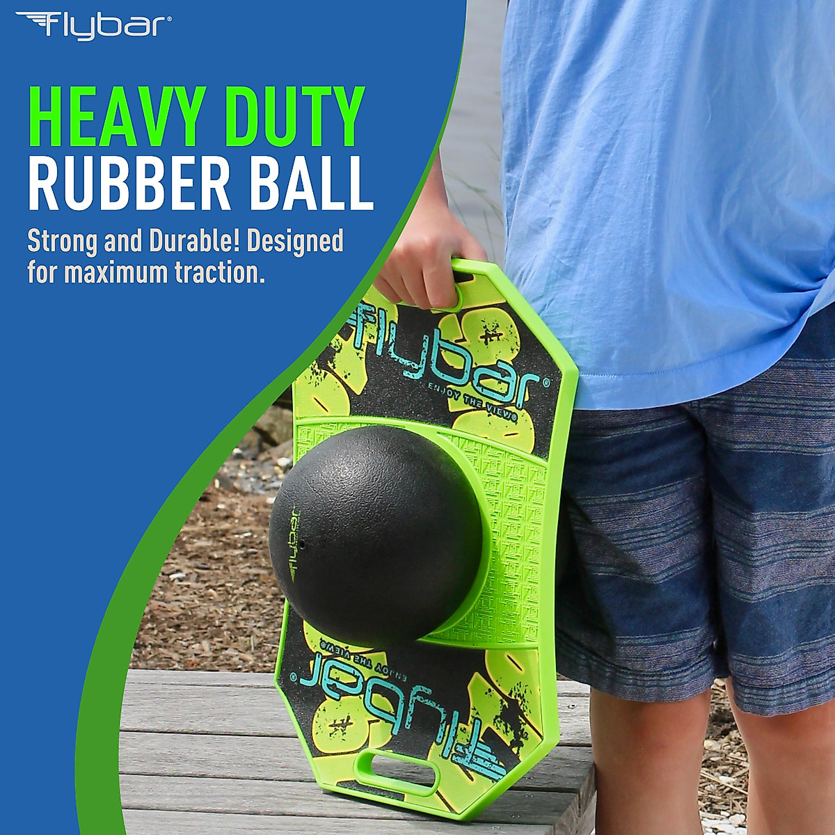 Flybar Pogo Trick Ball for Kids, Trick Bounce Board for Boys and Girls Ages 6+, Up to 160 lbs, Includes Pump, Easy to Carry Handle, Durable Plastic Deck Indoor, Outdoor Toy Pogo Jumper (Green Mean)